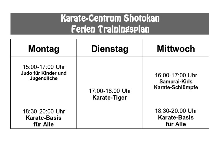 Karate-Centrum Shotokan Darmstadt - Ferien-Trainingsplan